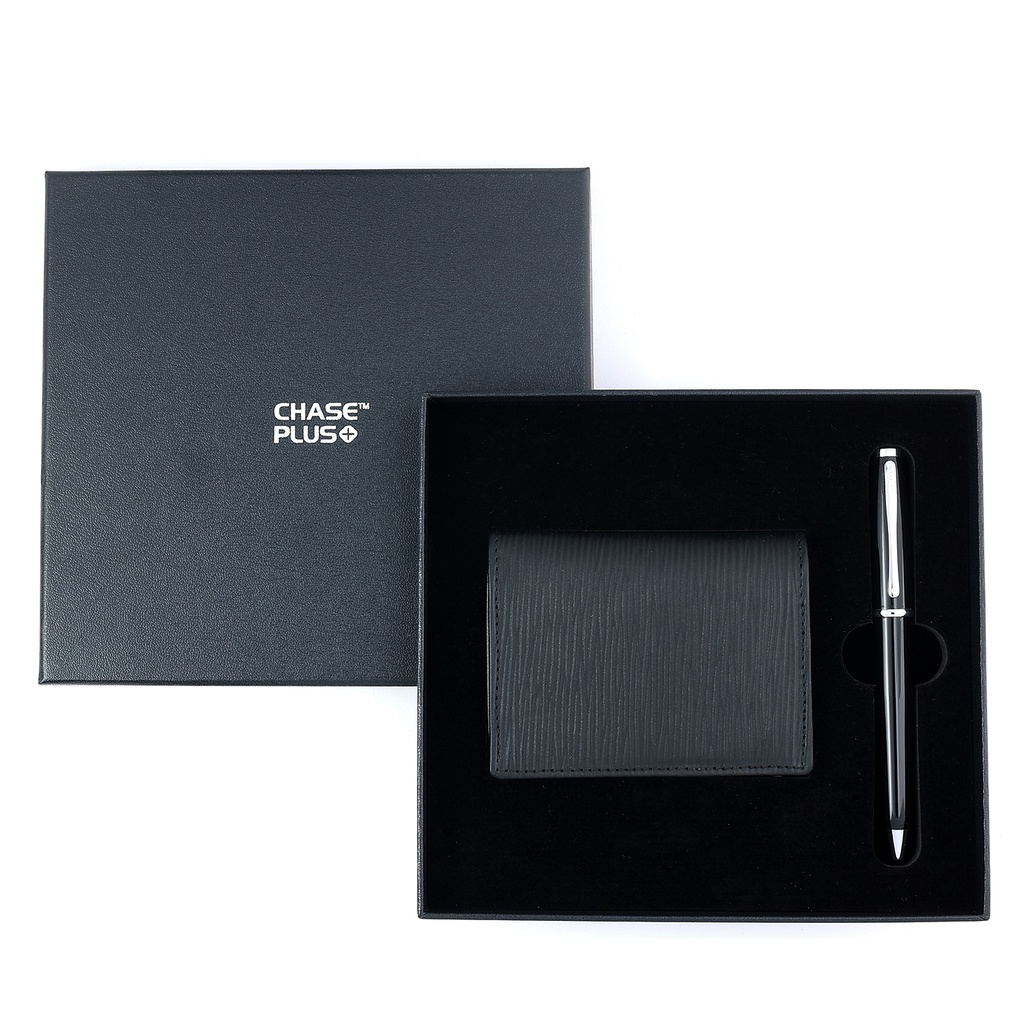 Business Card Holder & Pen Combo Leather Gift Set | CHASE PLUS