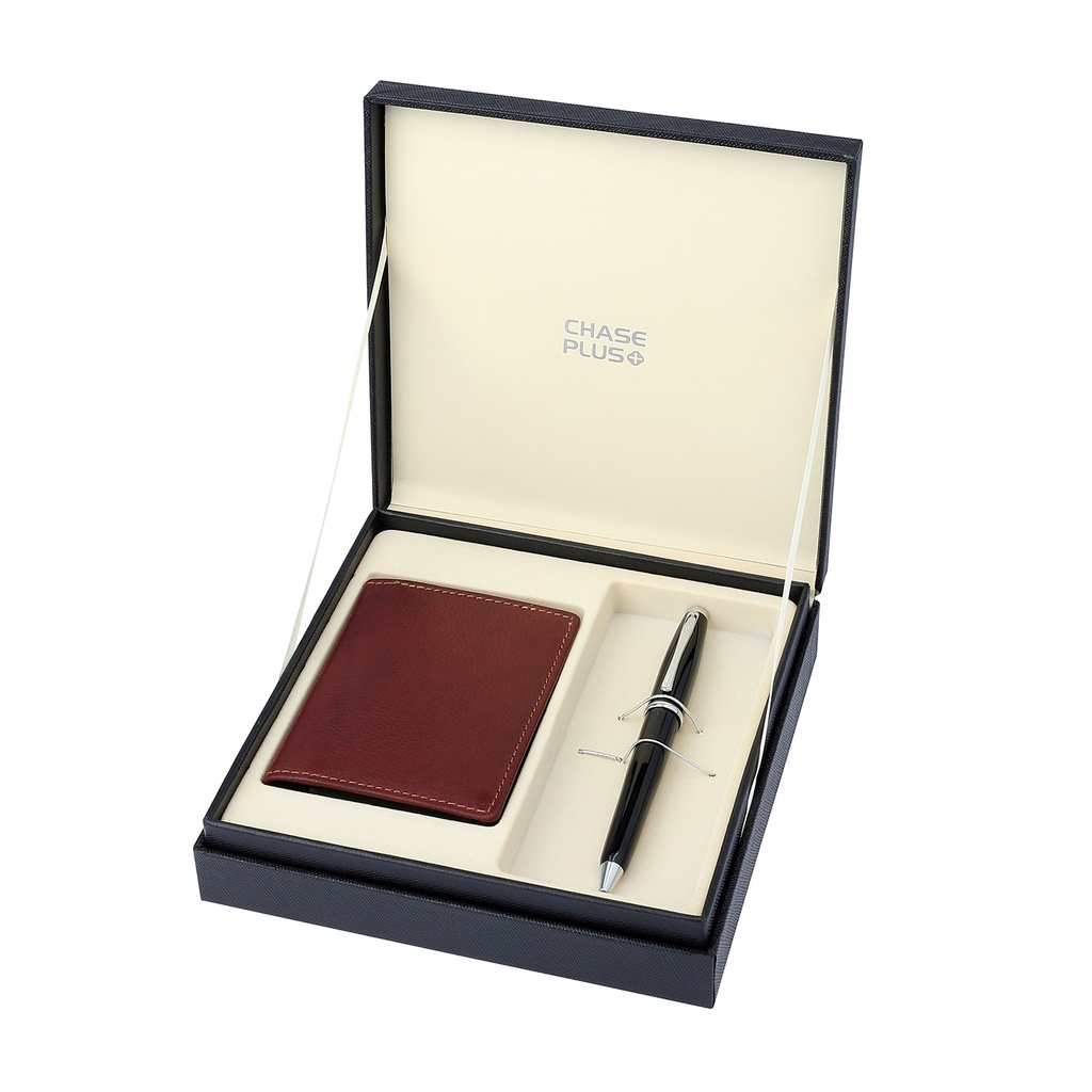 Leather Gift Set CMB8860-1: Business Card Holder & Pen | CHASE PLUS